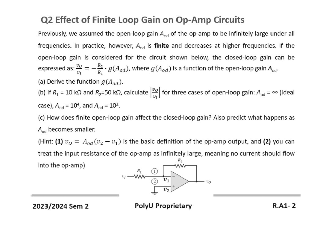 Solved Q2 ﻿Effect of Finite Loop Gain on Op-Amp | Chegg.com