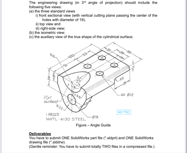 The engineering drawing (in 3rd ﻿angle of | Chegg.com