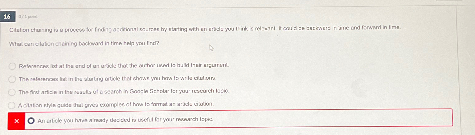 Solved 01 ﻿pointCitation chaining is a process for finding | Chegg.com