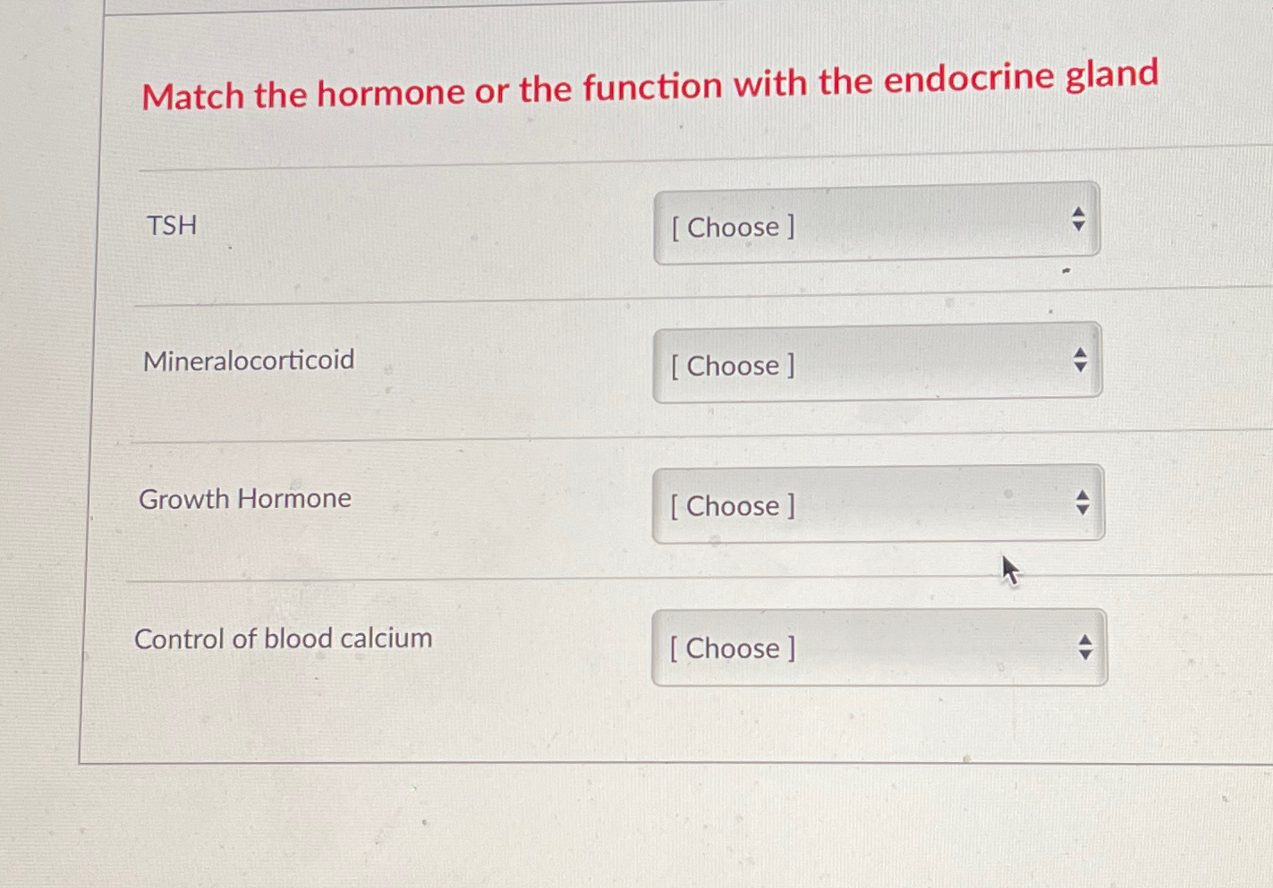 Solved Match the hormone or the function with the endocrine | Chegg.com