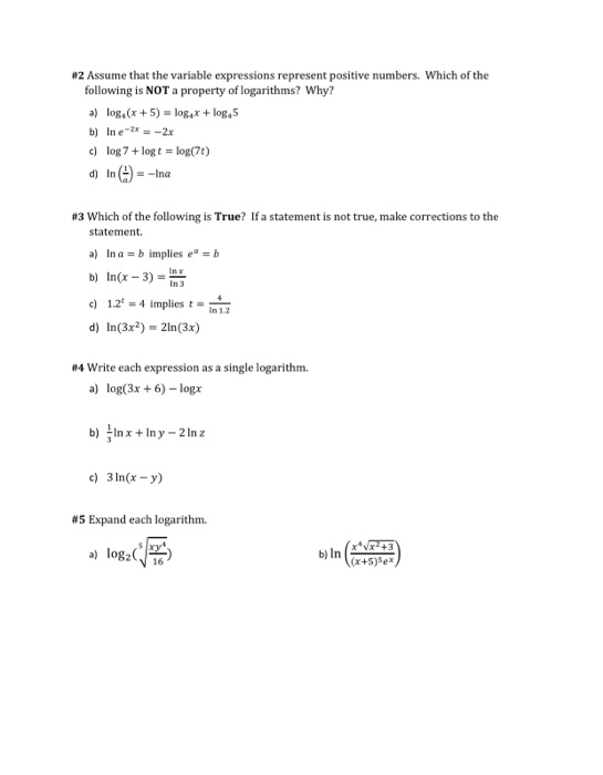 Solved F20 Math 1085 WS 6- Properties of Exponential and | Chegg.com