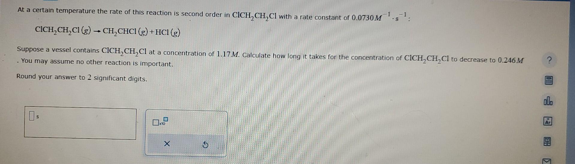 Solved ClCH2CH2Cl(g)→CH2CHCl(g)+HCl(g) Suppose a vessel | Chegg.com