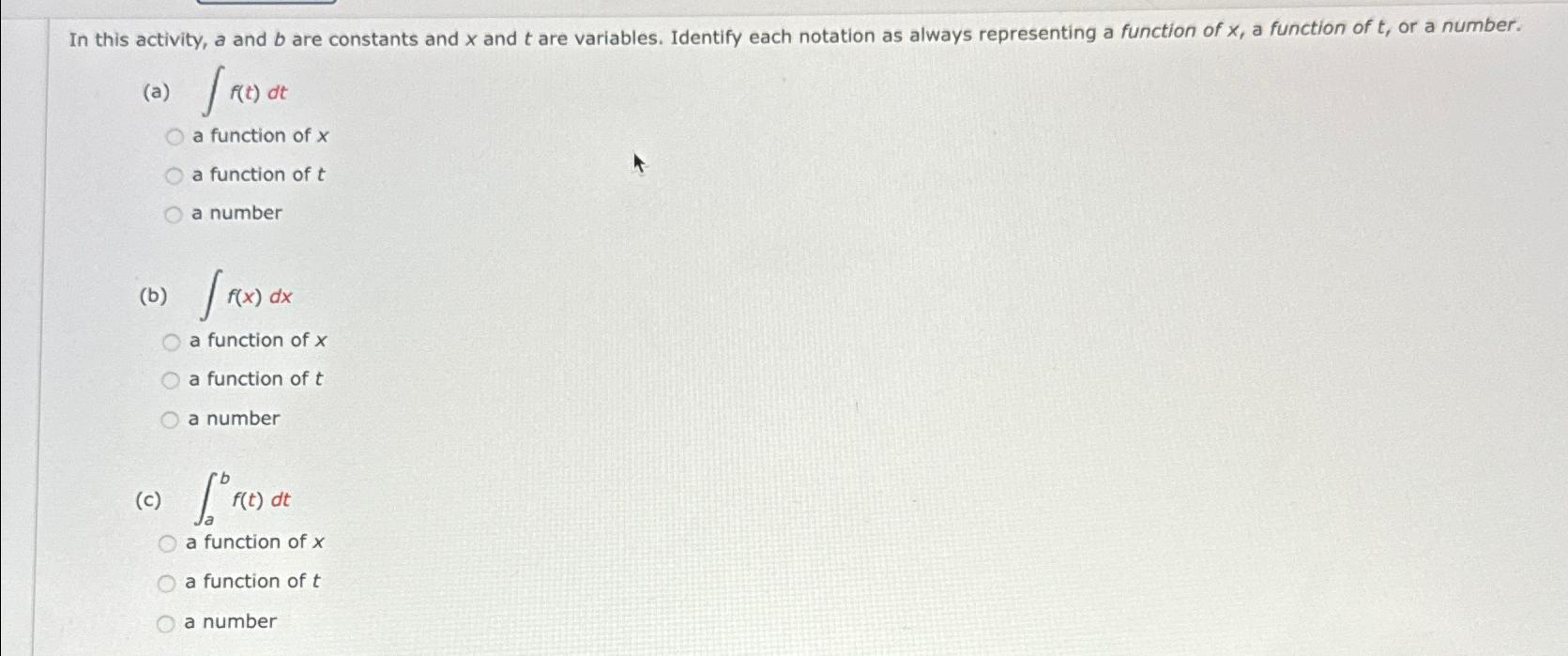 Solved In this activity, a and b ﻿are constants and x ﻿and t | Chegg.com