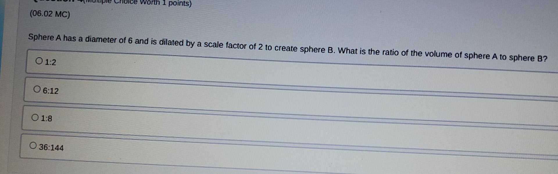Solved Worth 1 points) (06.02 MC) Sphere A has a diameter of | Chegg.com