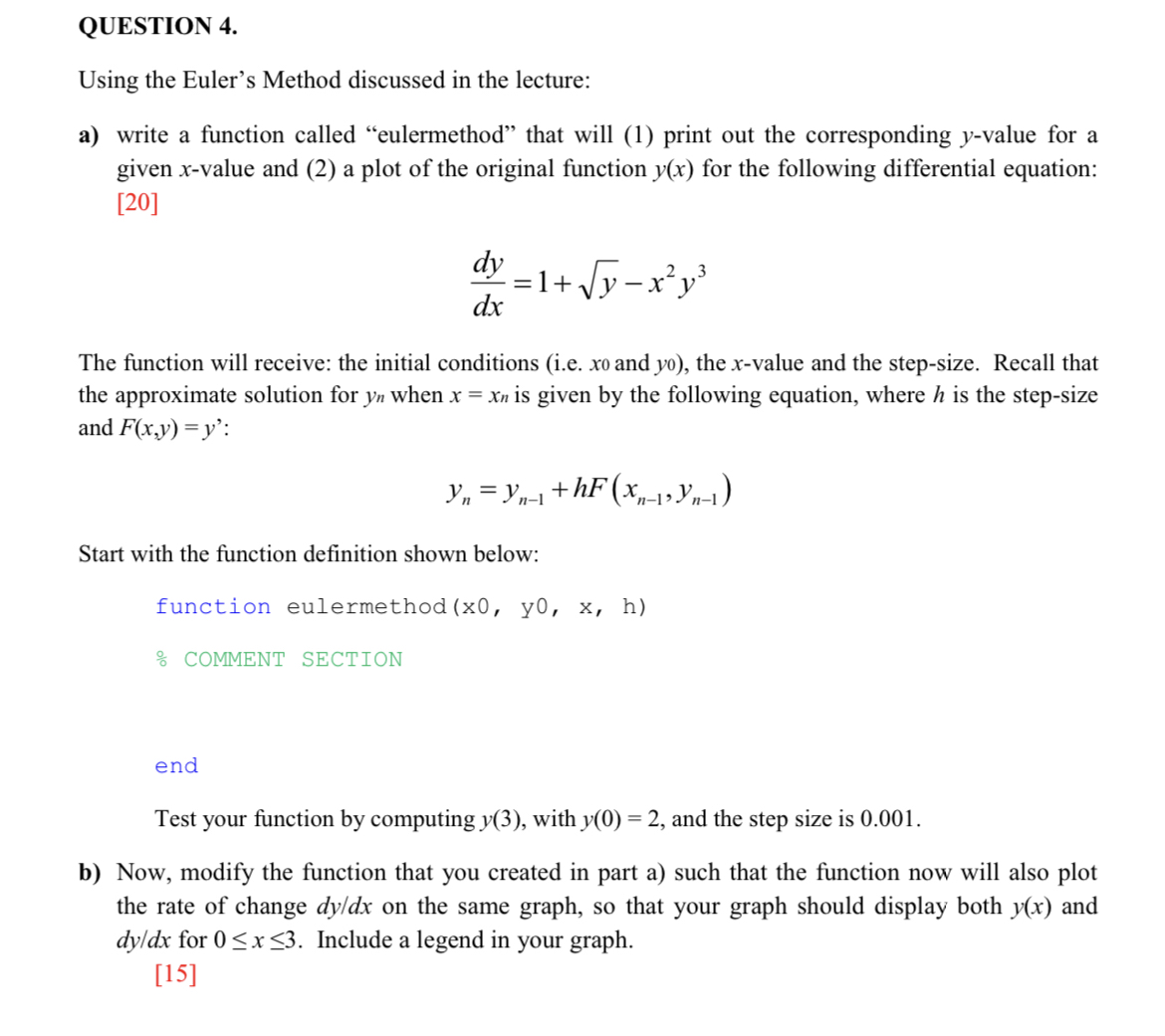 Solved Solve in Matlab .Using the Euler's Method discussed | Chegg.com
