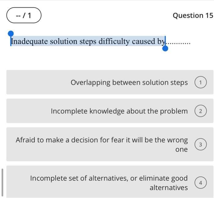 Solved Question 15 nadequate solution steps difficulty | Chegg.com