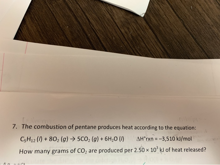 Solved 7. The combustion of pentane produces heat according | Chegg.com