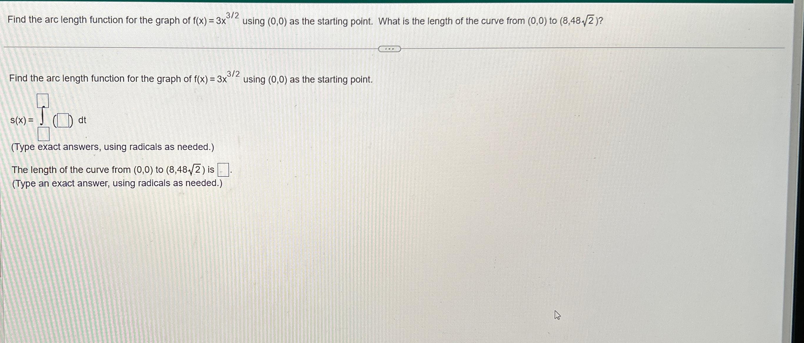 Solved Find the arc length function for the graph of | Chegg.com