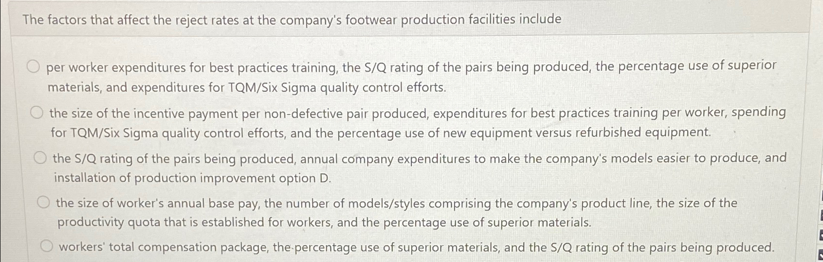 Solved The factors that affect the reject rates at the | Chegg.com