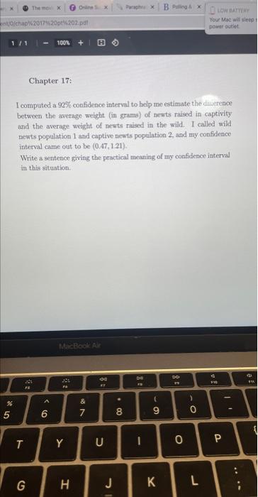 Solved I computed a 92% confidence interval to belp me | Chegg.com