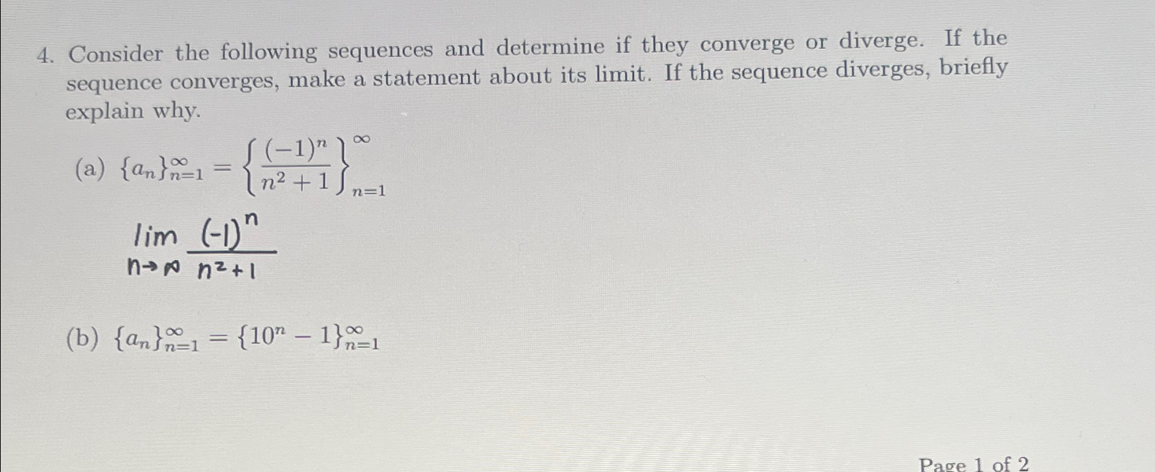 Solved Consider the following sequences and determine if | Chegg.com