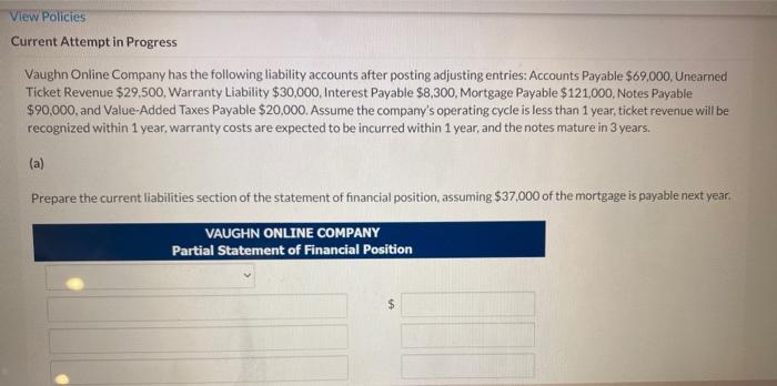 Solved View Policies Current Attempt in Progress Vaughn | Chegg.com