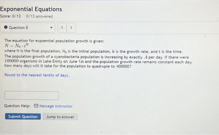 Solved The equation for expoential population growth is | Chegg.com