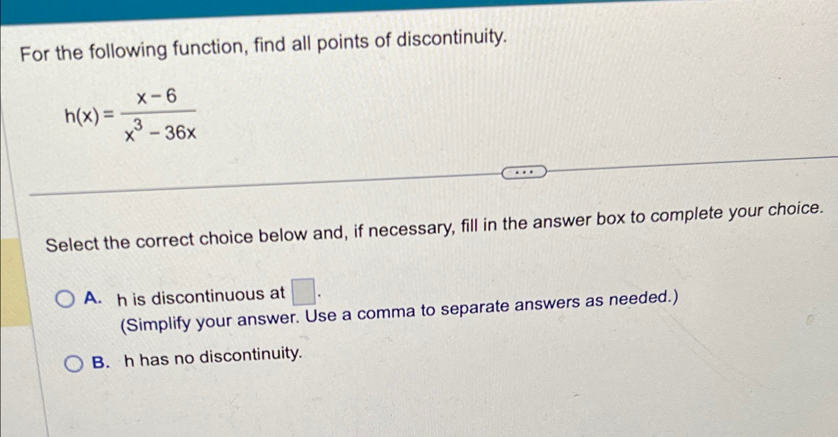 Solved For the following function, find all points of | Chegg.com
