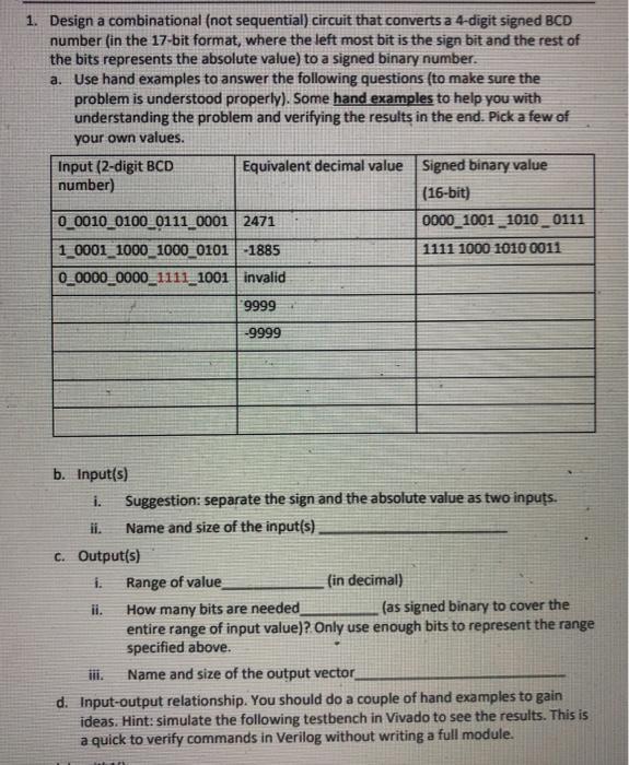 1. Design a combinational (not sequential) circuit | Chegg.com