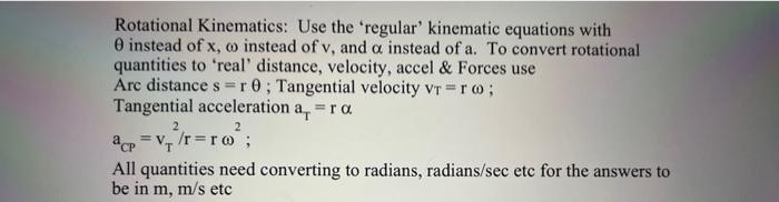 Solved Rotational Kinematics: Use the 'regular' kinematic | Chegg.com