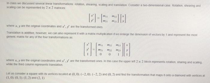 In class we discussed several linear transformations' | Chegg.com
