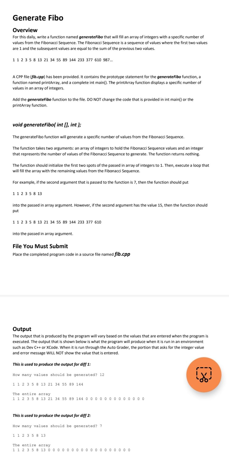 Solved Generate Fibo Overview For this daily, write a | Chegg.com