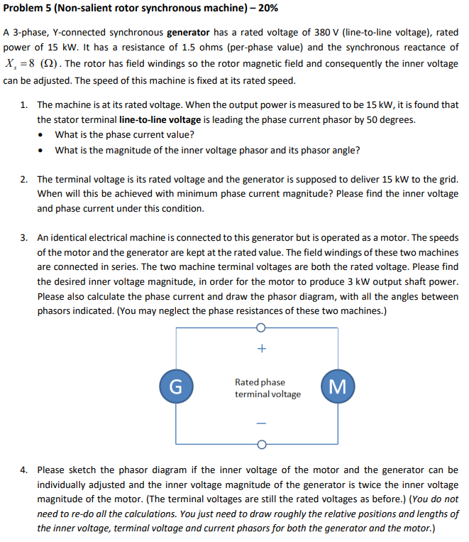 Problem 5 (Non-salient rotor synchronous | Chegg.com