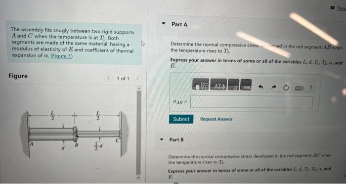 Solved The assembly fits snugly between two rigid supports A | Chegg.com