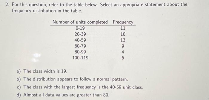 Solved For this question, refer to the table below. Select | Chegg.com