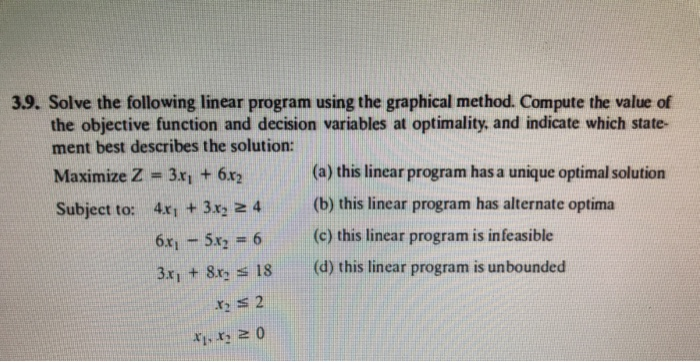 Solved 3.9. Solve the following linear program using the | Chegg.com