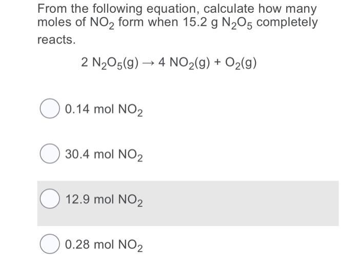 Solved From the following equation, calculate how many moles | Chegg.com