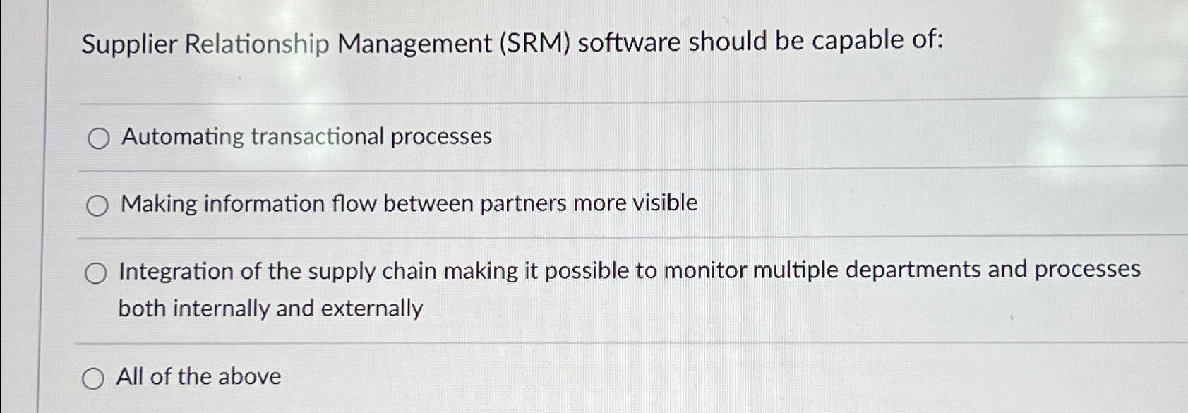Solved Supplier Relationship Management (SRM) ﻿software | Chegg.com