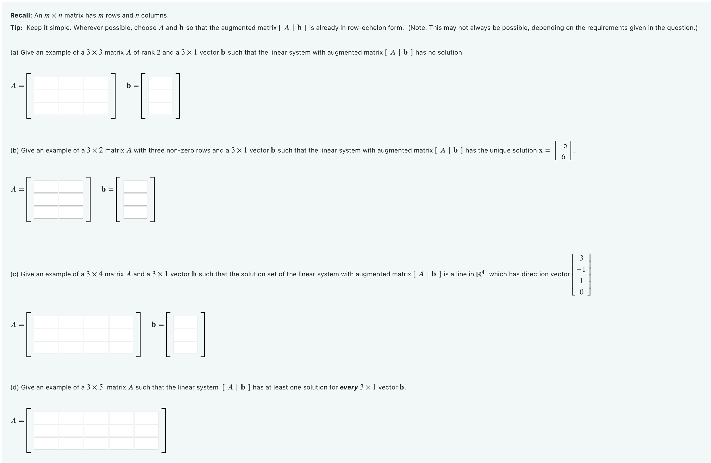 Solved Recall: An m×n ﻿matrix has m ﻿rows and n ﻿columns.(a) | Chegg.com