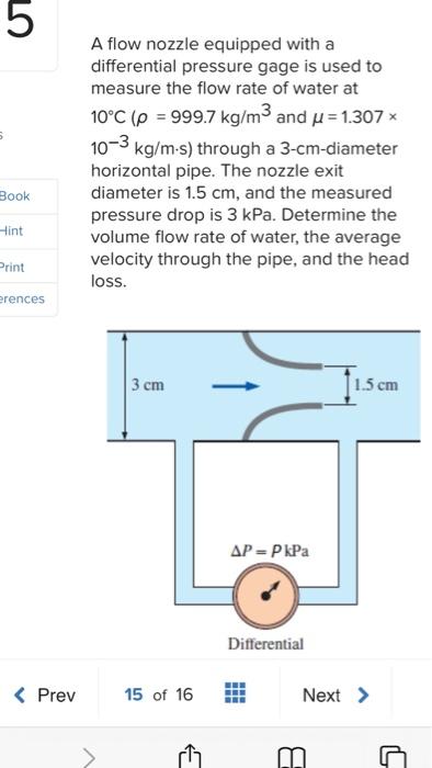 Solved 5 A flow nozzle equipped with a differential pressure | Chegg.com