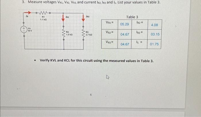 Solved 3. Measure voltages VR1,VR2,VR3, and current IR2,IR3 | Chegg.com