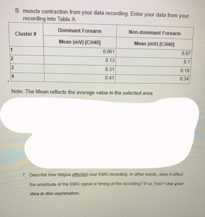 Solved B. muscle contraction from your data recording. Enter | Chegg.com