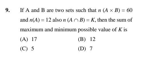 Solved If A and B are two sets such that n(A×B)=60 and | Chegg.com
