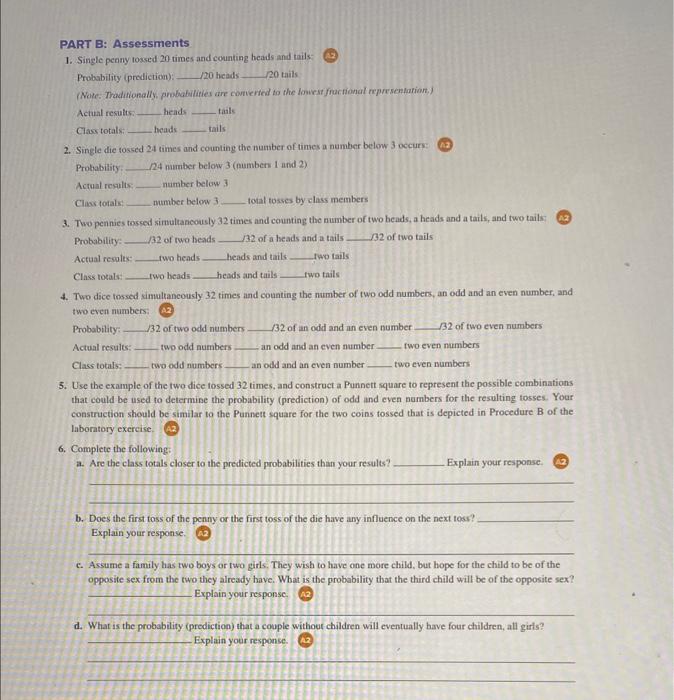 Solved PART B: Assessments 1. Single penny tossed 20 times | Chegg.com