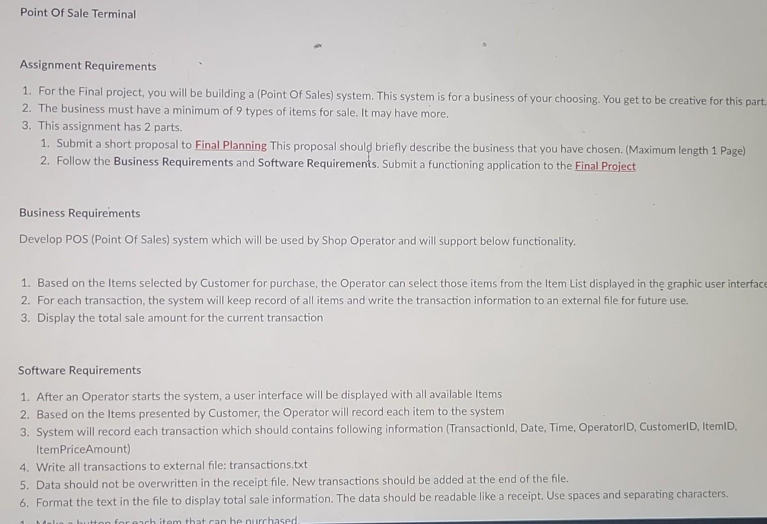 Solved Assignment Requirements 1. For the Final project, you | Chegg.com