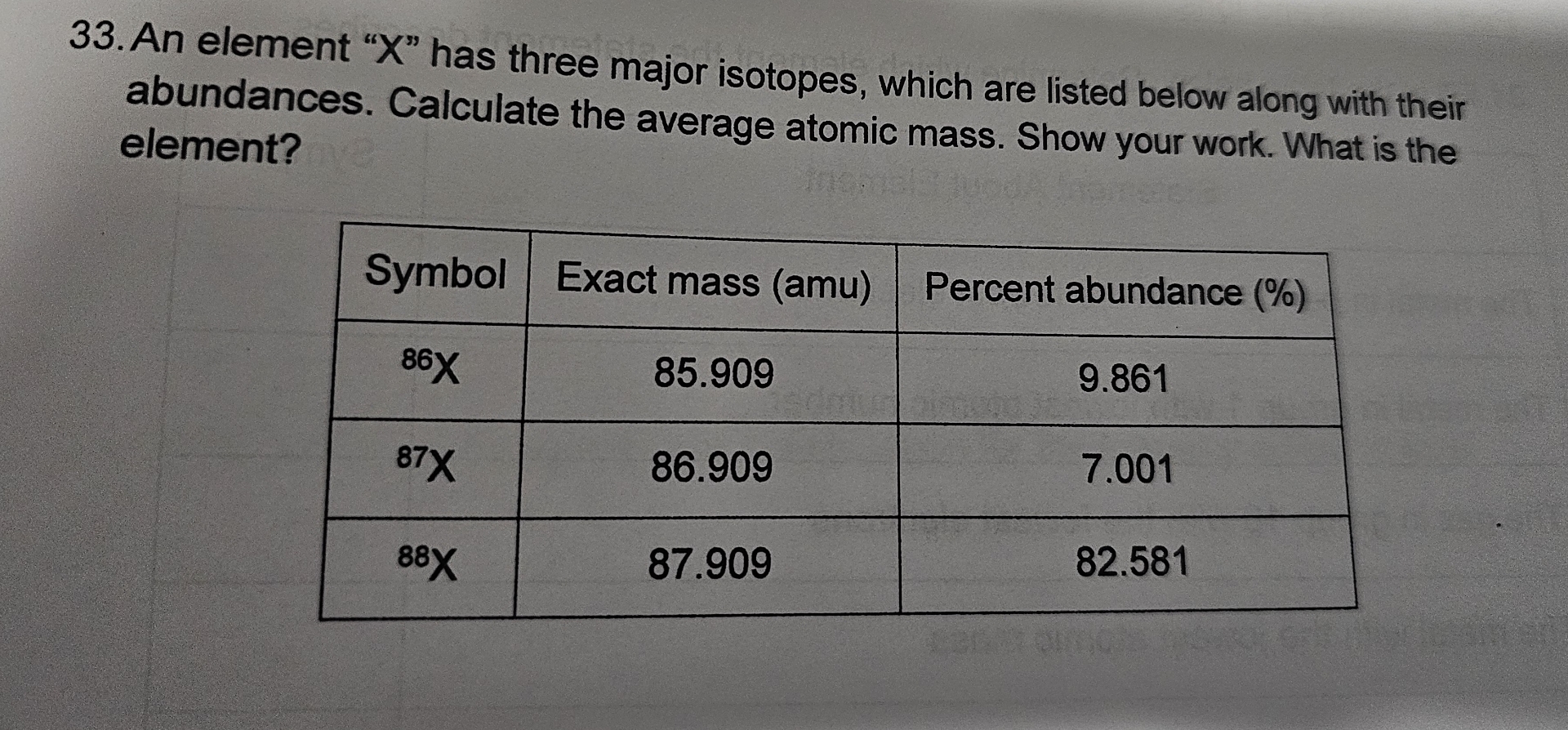 Solved An element " x " ﻿has three major isotopes, which are | Chegg.com