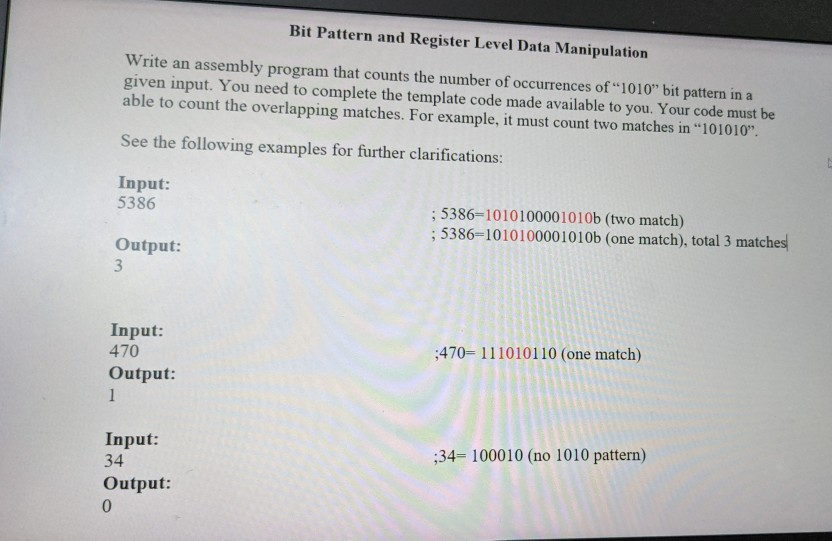 Bit Pattern and register level data manipulation is | Chegg.com