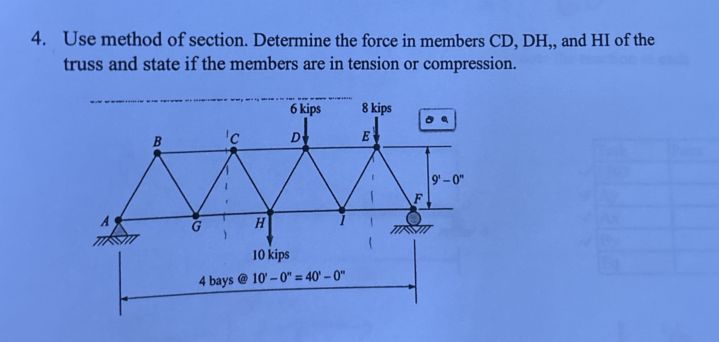 Solved by an EXPERT Use method of section. Determine the force in ...