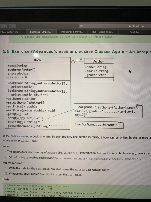 Solved Antu.edu.sg YouTube School system oop)... Exercises - | Chegg.com