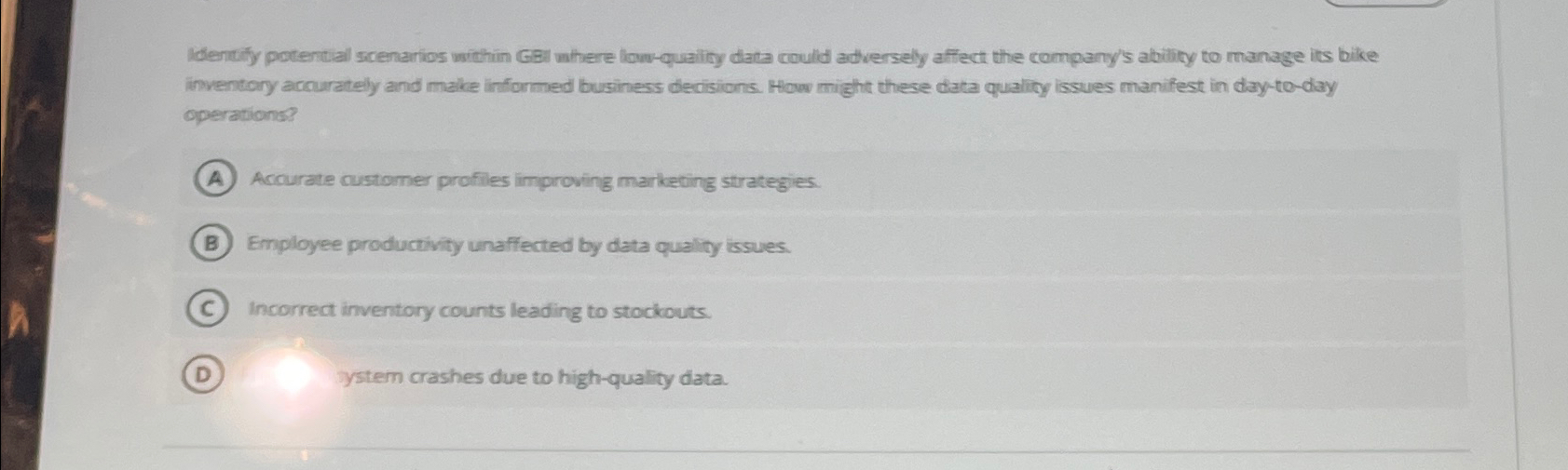 Solved Identify potential scenarios within GBI where | Chegg.com