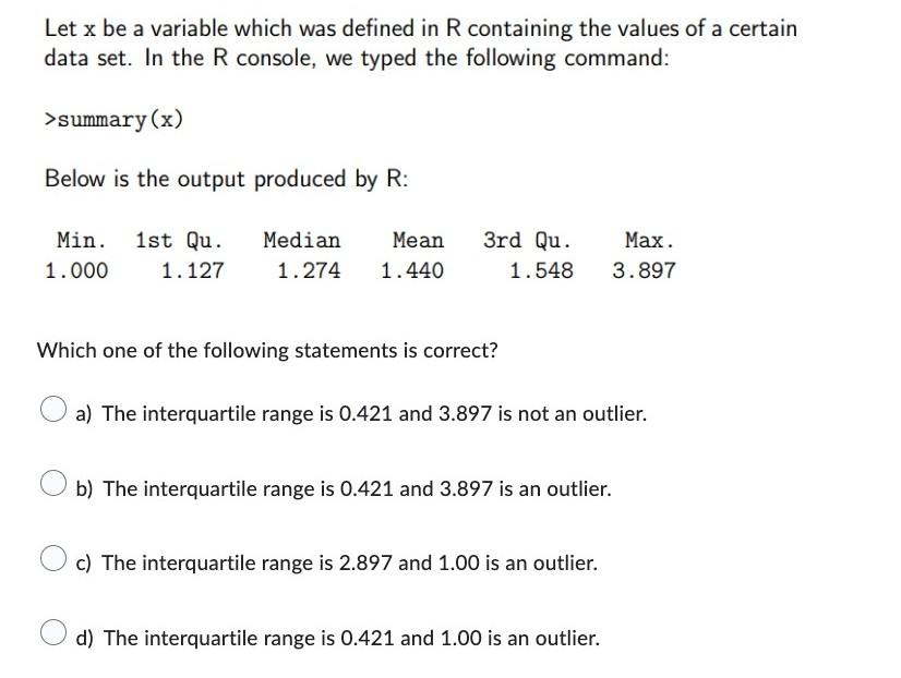 Solved Let x be a variable which was defined in R containing | Chegg.com