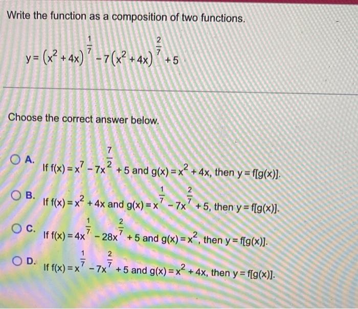 Solved Write the function as a composition of two functions. | Chegg.com