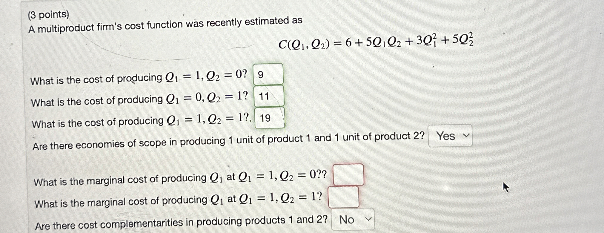 Solved (3 ﻿points)A multiproduct firm's cost function was | Chegg.com