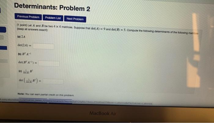 Solved Determinants: Problem 2 Next Problem Previous Problem | Chegg.com