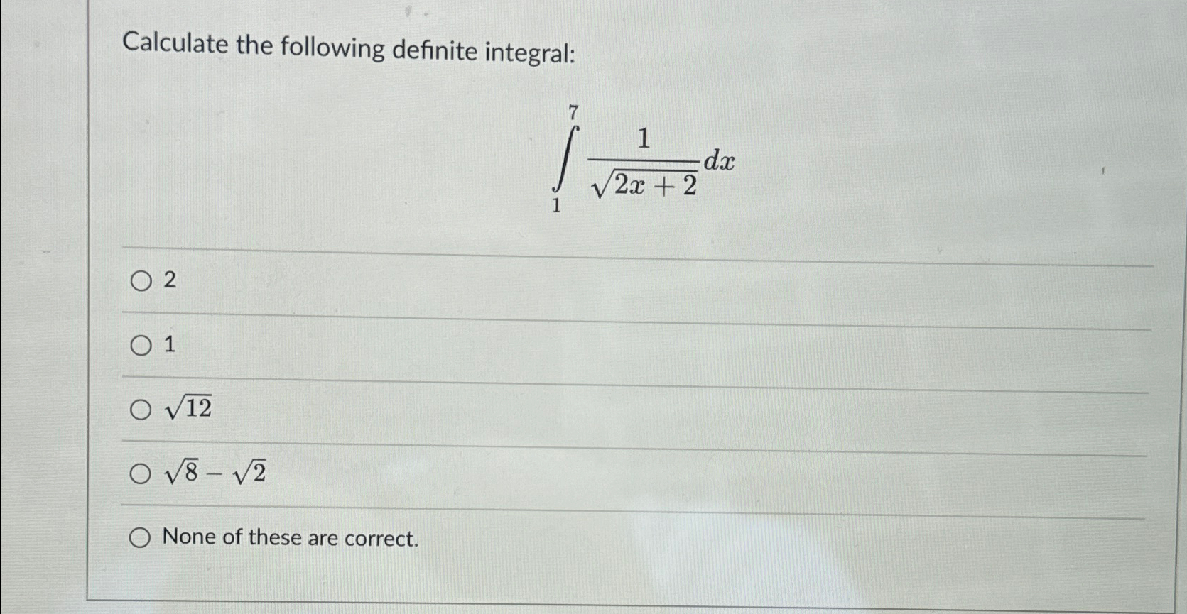 Solved Calculate the following definite | Chegg.com