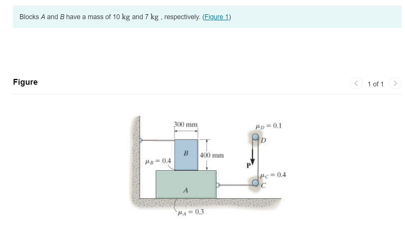 Solved Blocks A and B ﻿have a mass of 10kg ﻿and 7kg, | Chegg.com