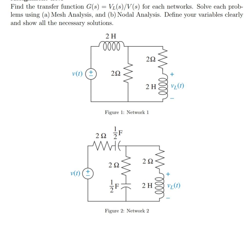 Solved Find the transfer function G(s)=VL(s)/V(s) for each | Chegg.com