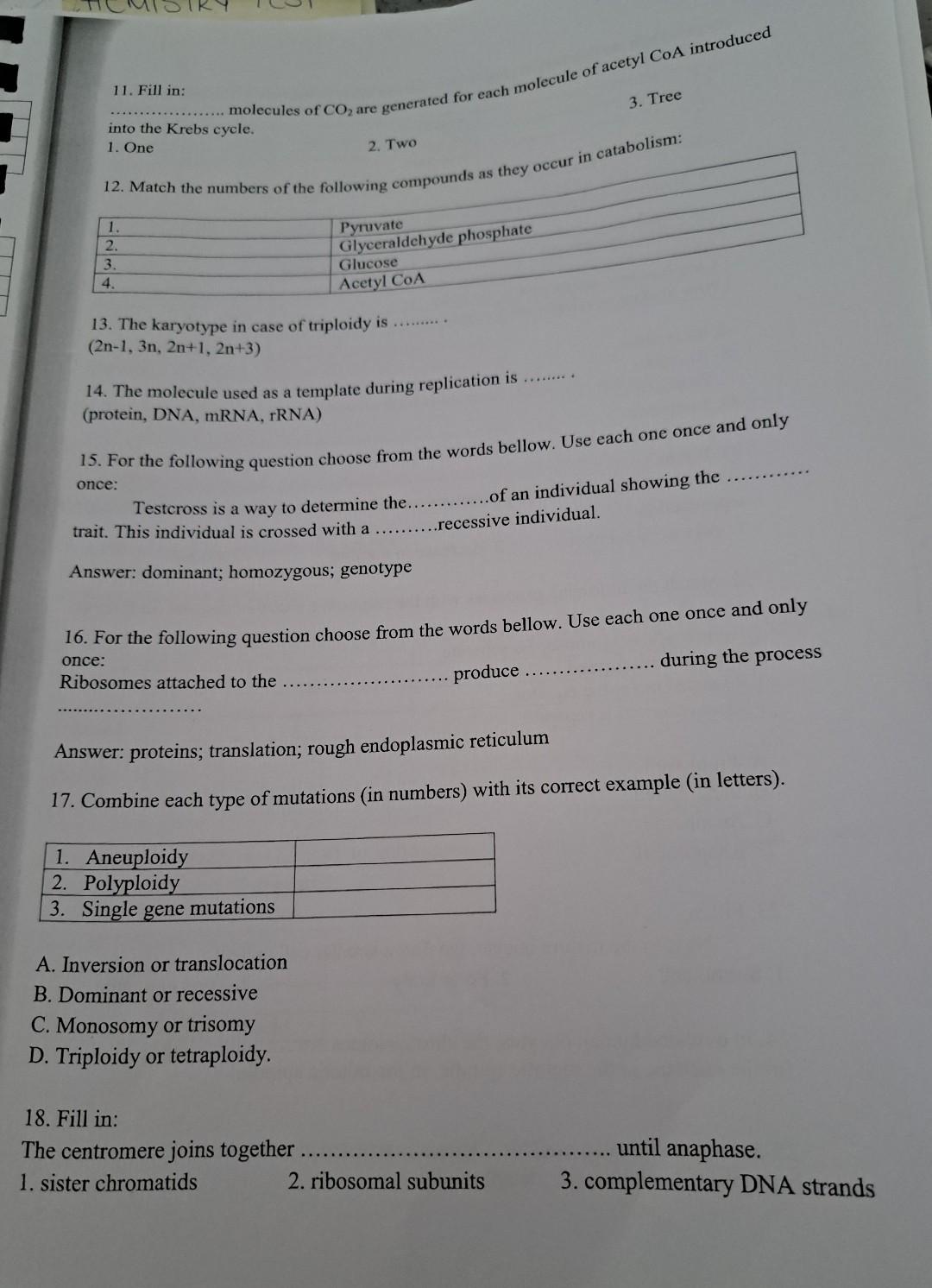 Solved Second- and third-level questions in biology 1. Fill | Chegg.com