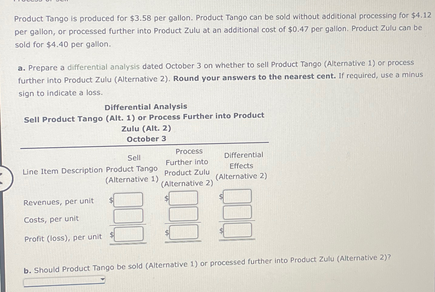 Solved Product Tango is produced for $3.58 ﻿per gallon. | Chegg.com