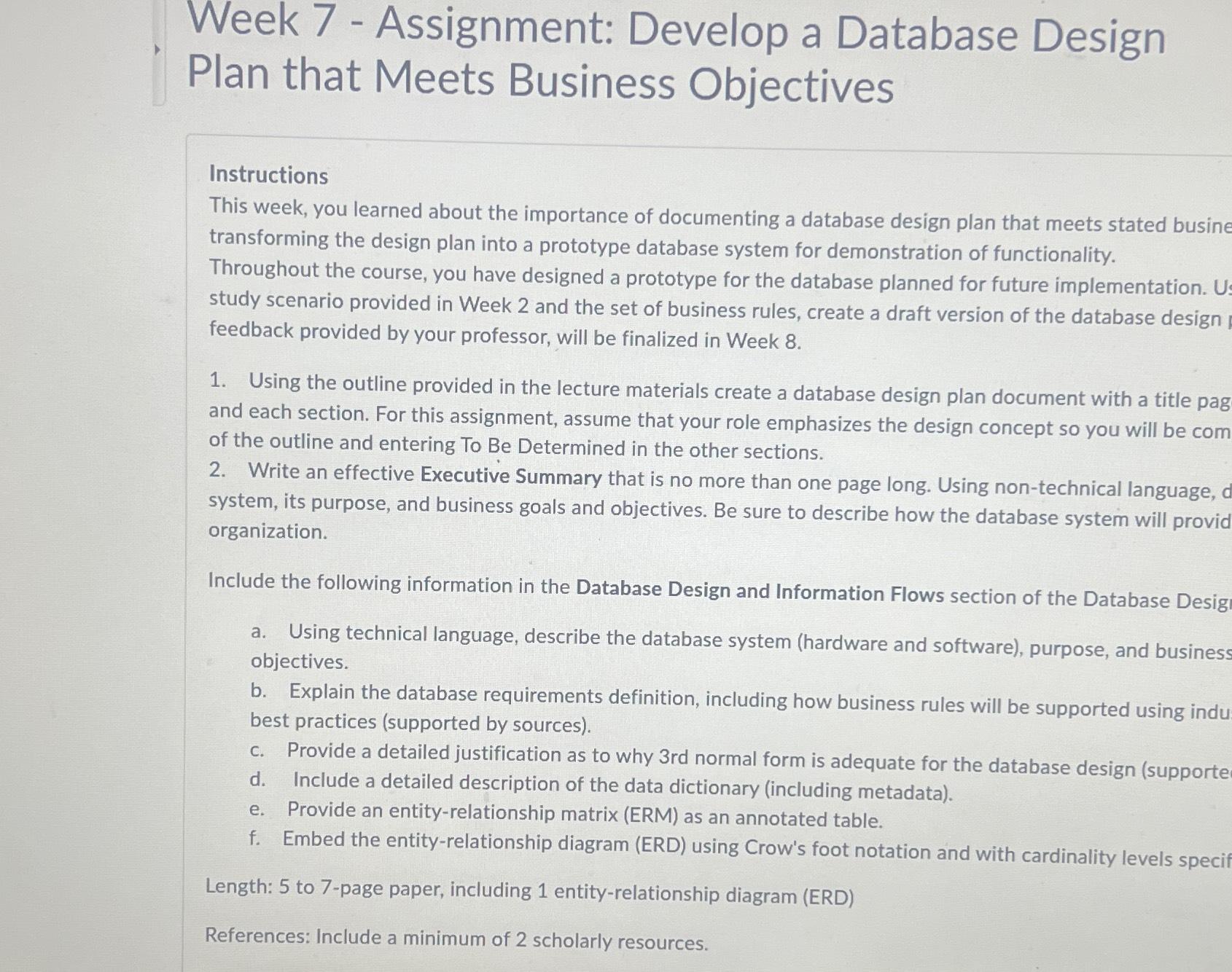 Week 7 - ﻿Assignment: Develop a Database Design Plan | Chegg.com